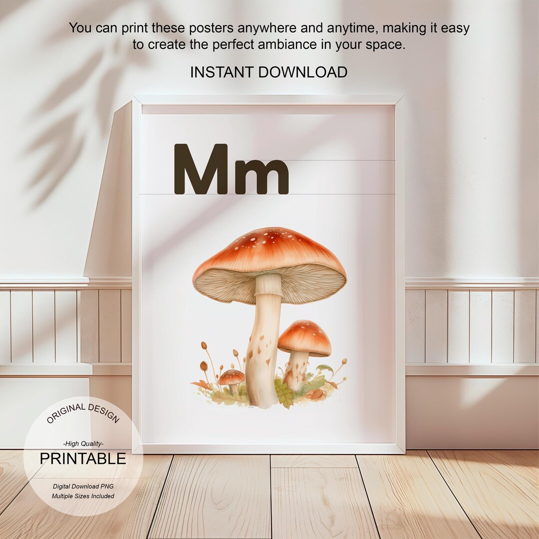 Letter M Poster With M Initial Art Print for Classroom ABC Neutral ...