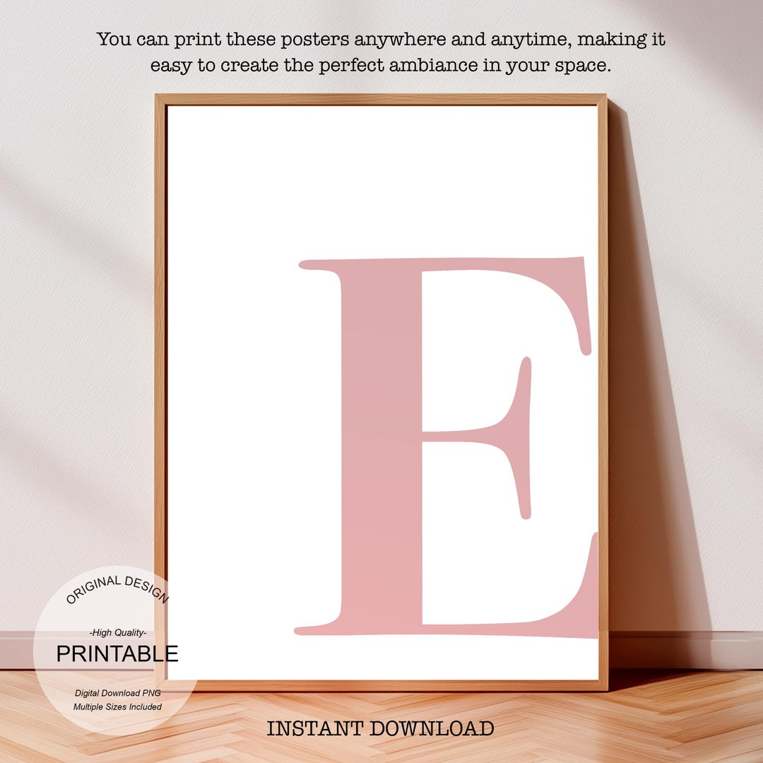 Pink Wall Art, Letter E Poster, Preppy Room Decor, E Initial Print Cute ...