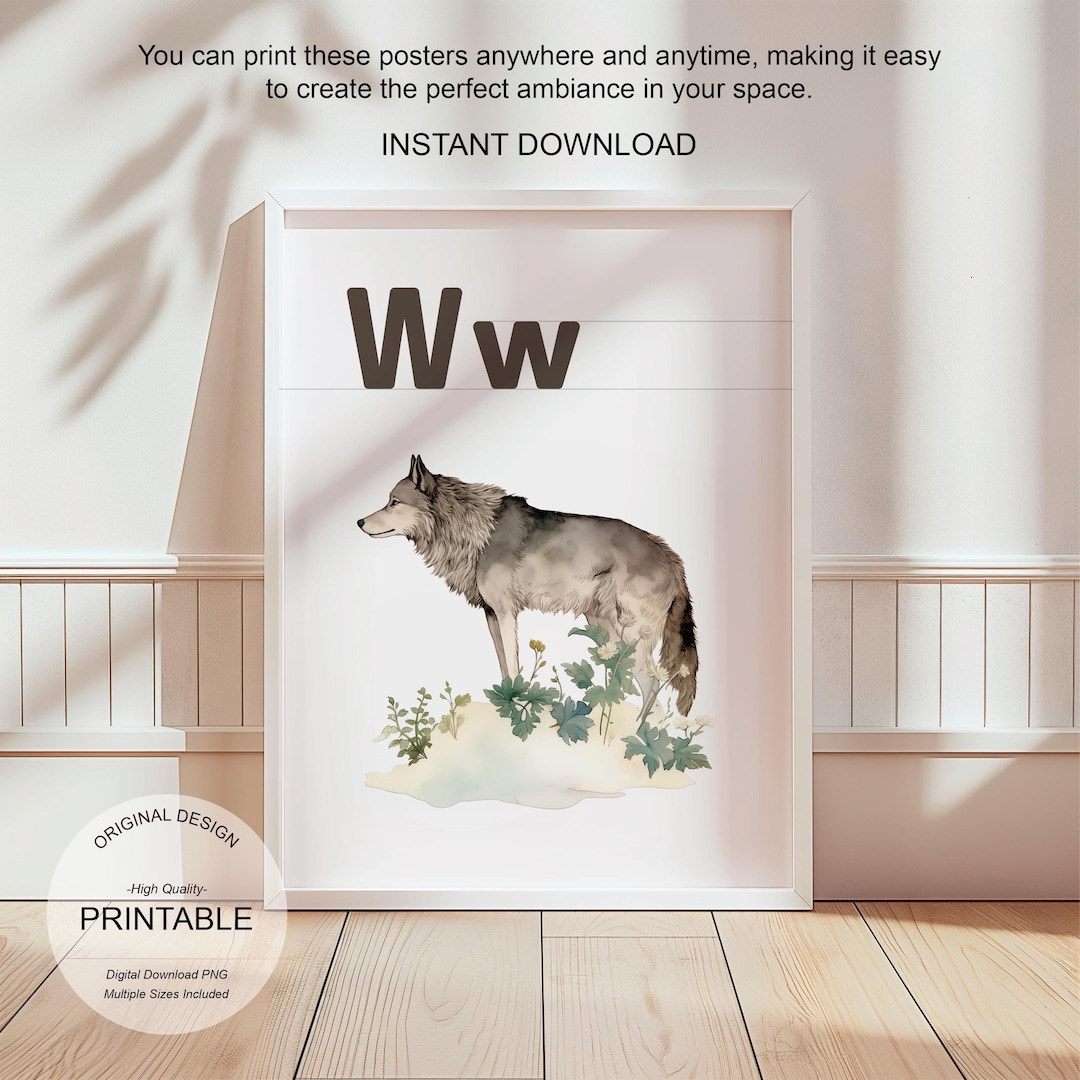 Letter W Poster With W Initial Art Print for Classroom ABC Neutral ...