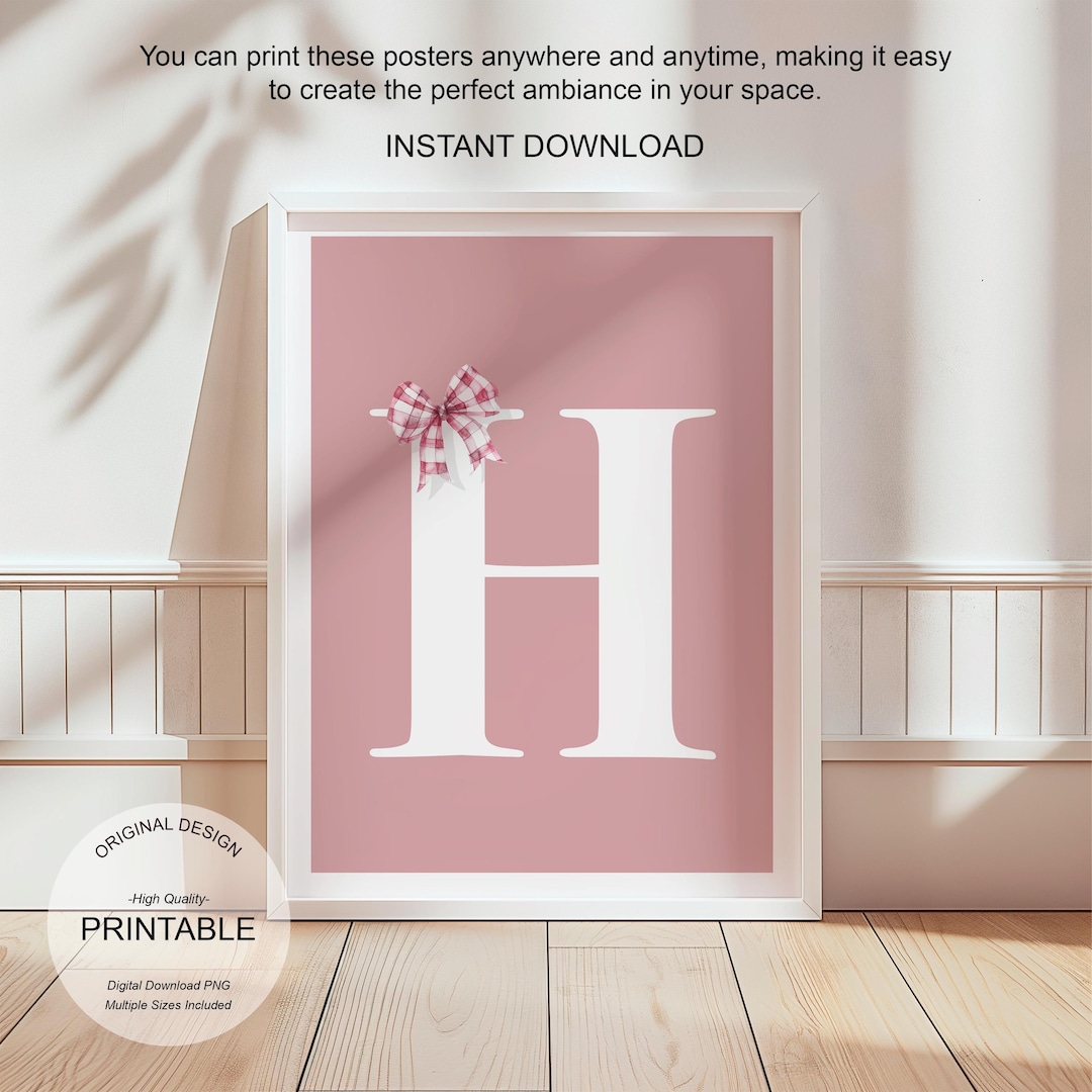 Pink Letter H Poster: Preppy Initial Print With Bow (digital Download ...