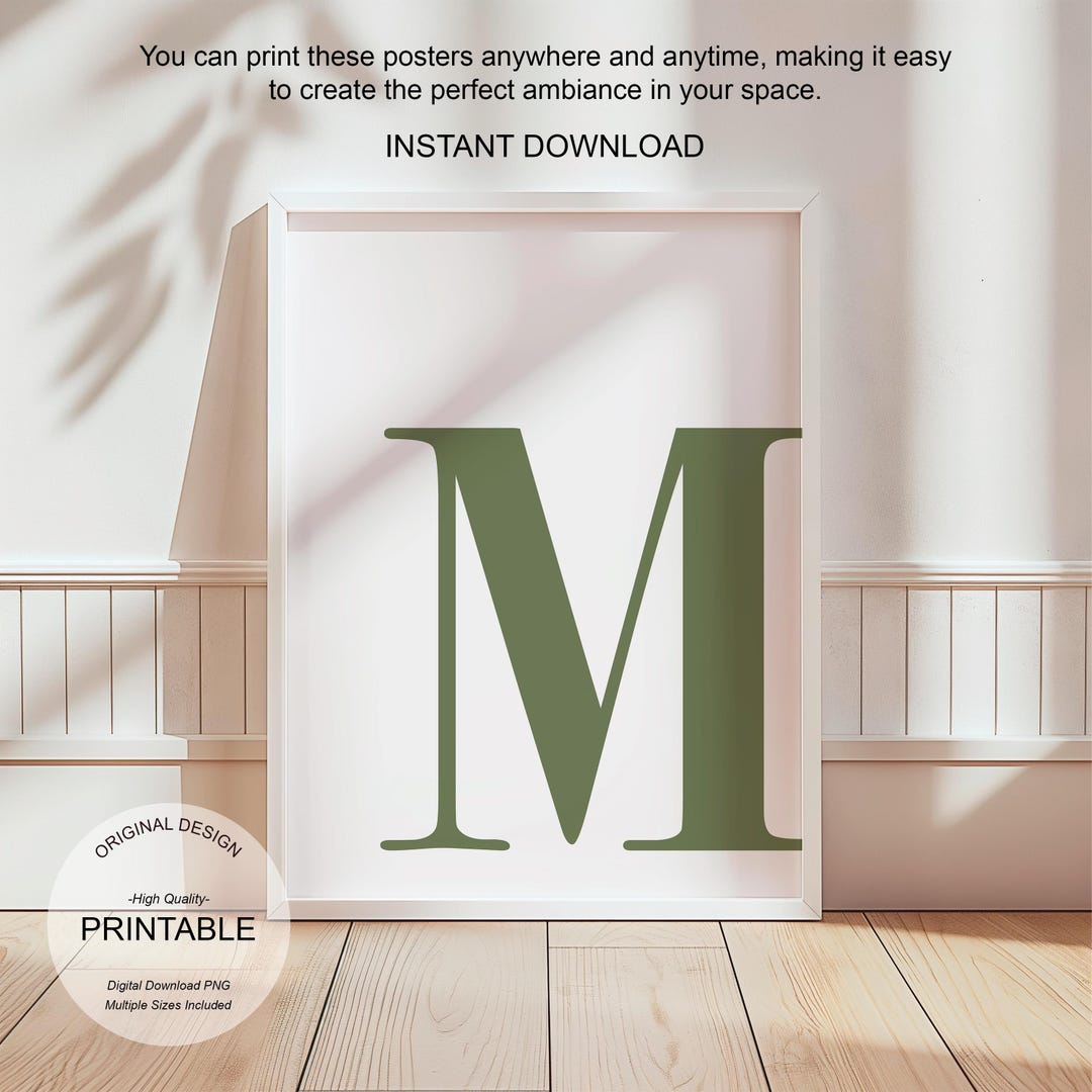 Green Wall Art, Letter M Poster, Preppy Room Decor, M Initial Print ...