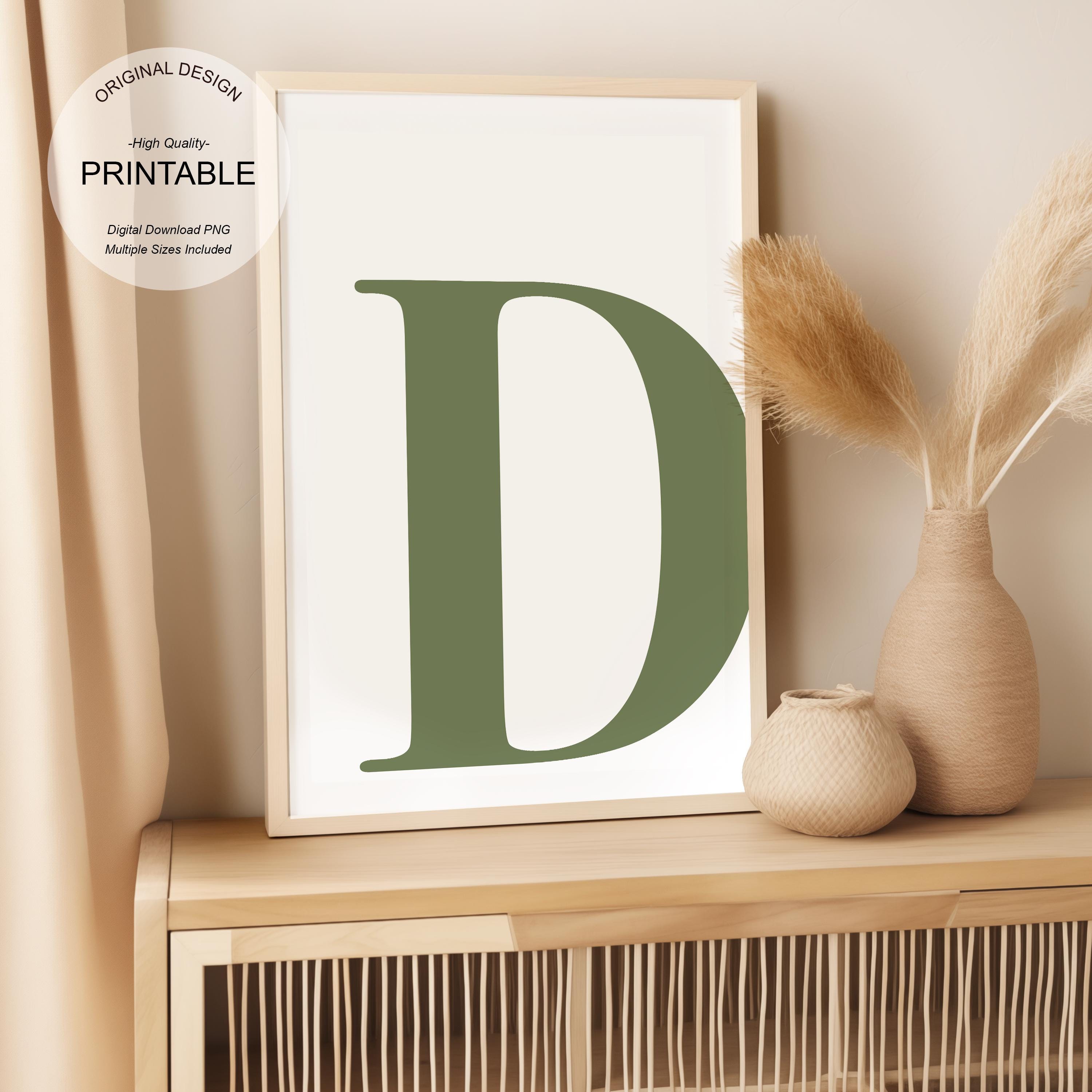 Green Wall Art, Letter D Poster, Preppy Room Decor, D Initial Print ...