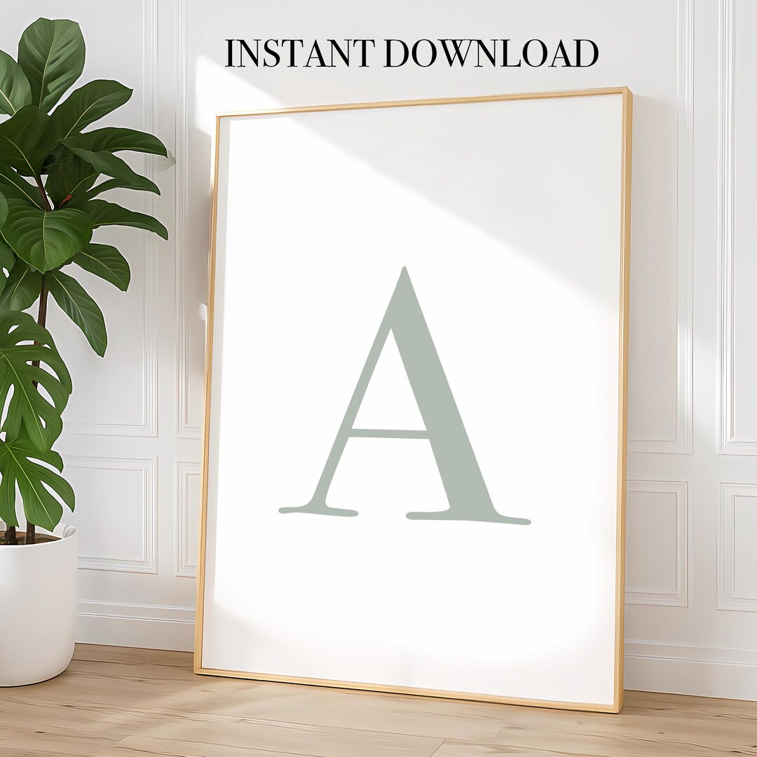 Sage Green Initial Name Print: Watercolor Nursery Decor (digital ...