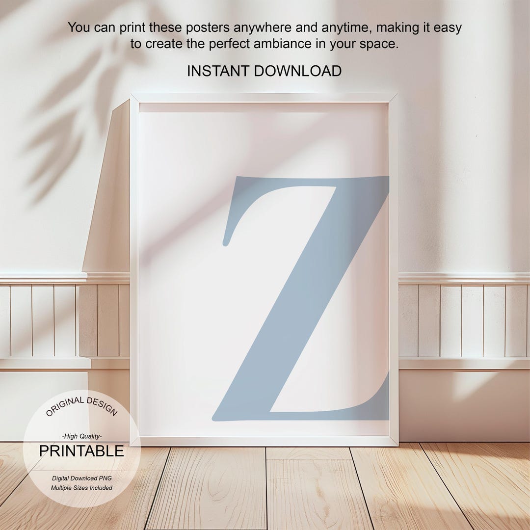 Blue Wall Art, Letter Z Poster, Preppy Room Decor, Z Initial Print Cute ...