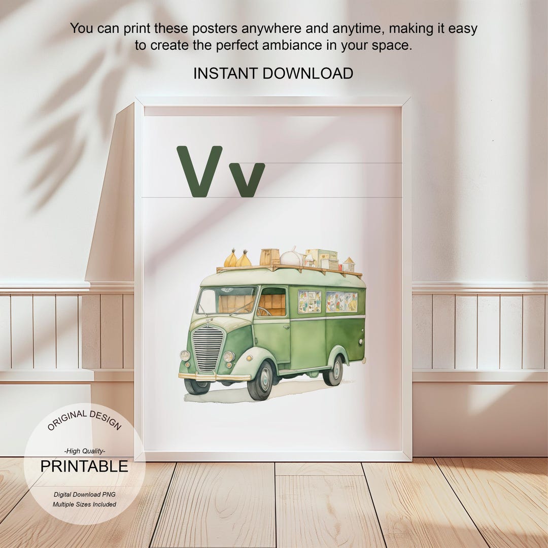 Letter V Poster With V Initial Art Print for Classroom ABC Neutral ...