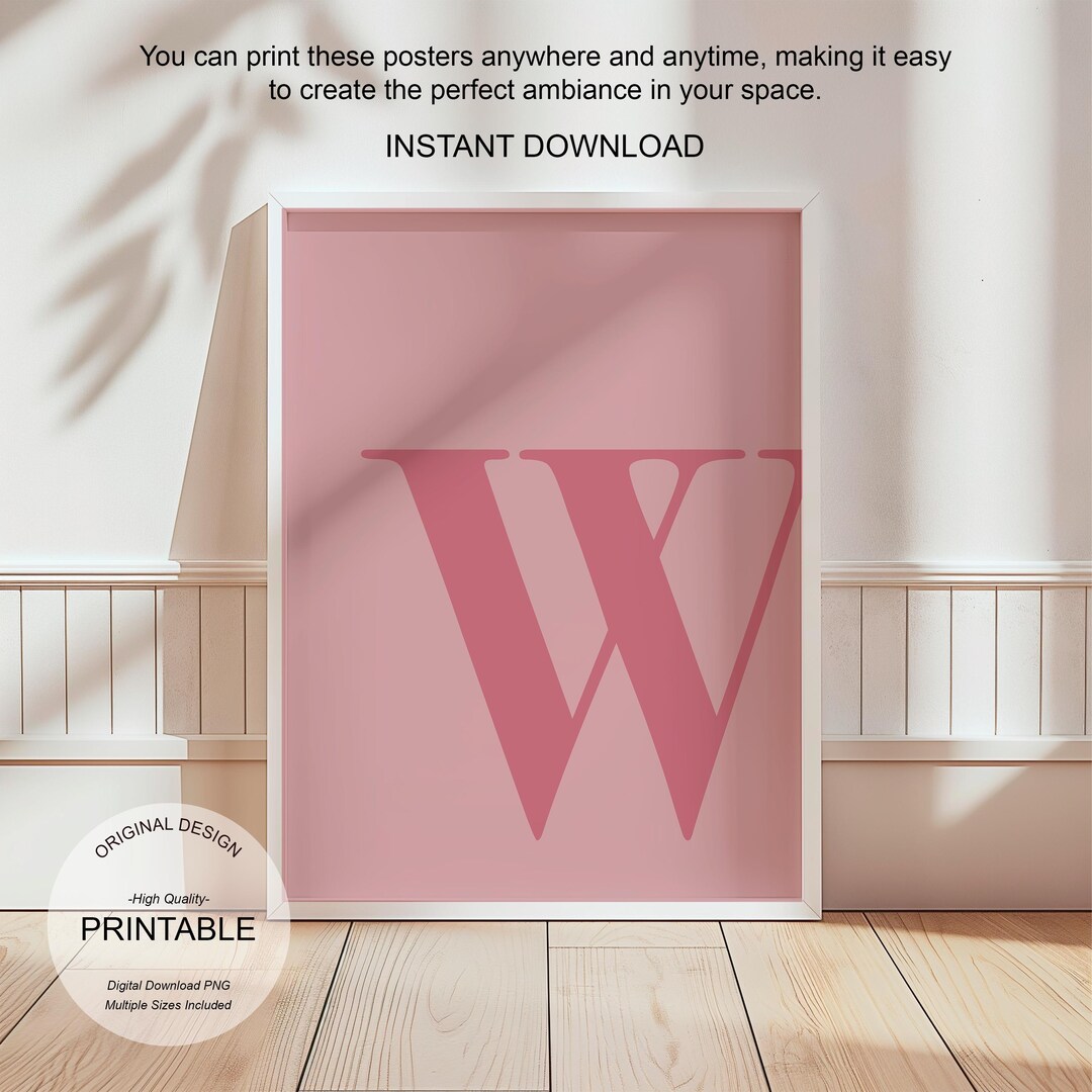 Pink Wall Art, Letter W Poster, Preppy Room Decor, W Initial Print Cute ...