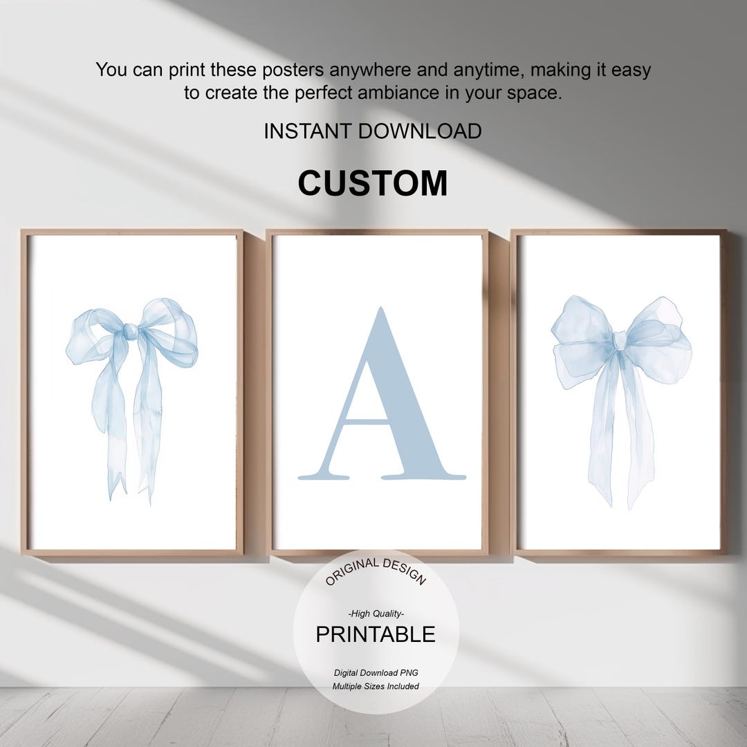 Blue Bows Initial Print Set: Preppy Room Decor (digital - Printable) - Etsy