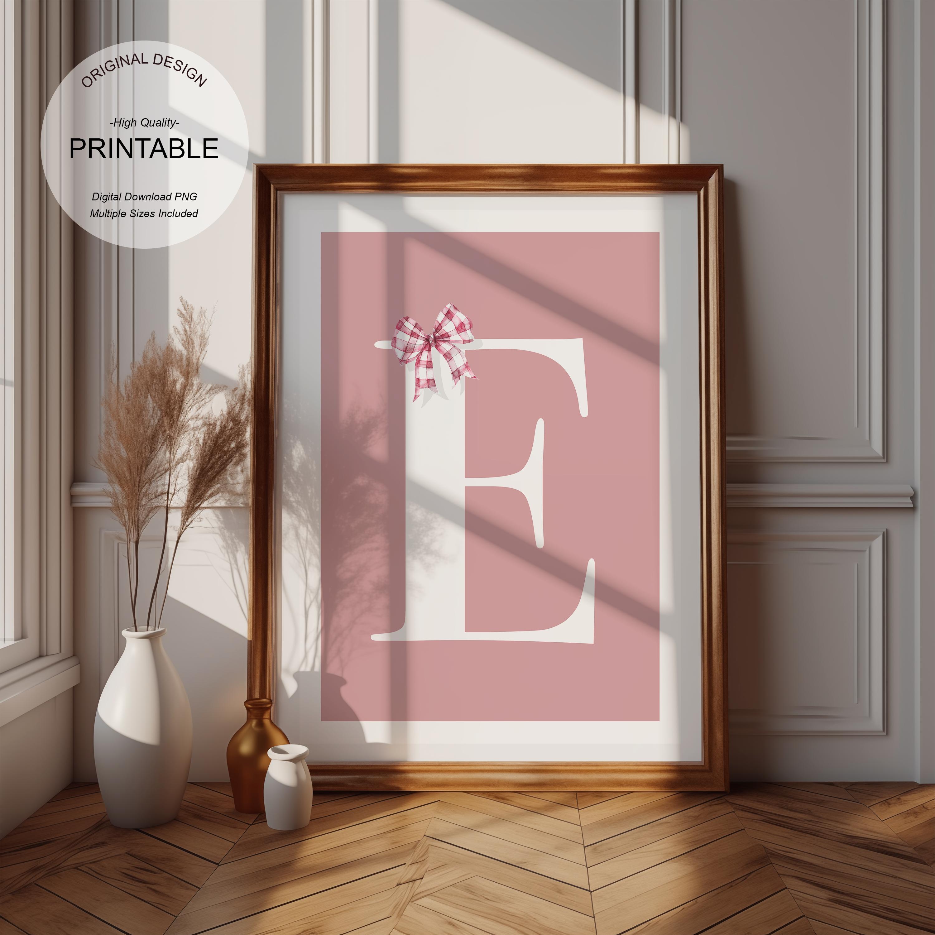 Pink Wall Art Letter E Poster Preppy Room Decor E Initial Print Cute ...