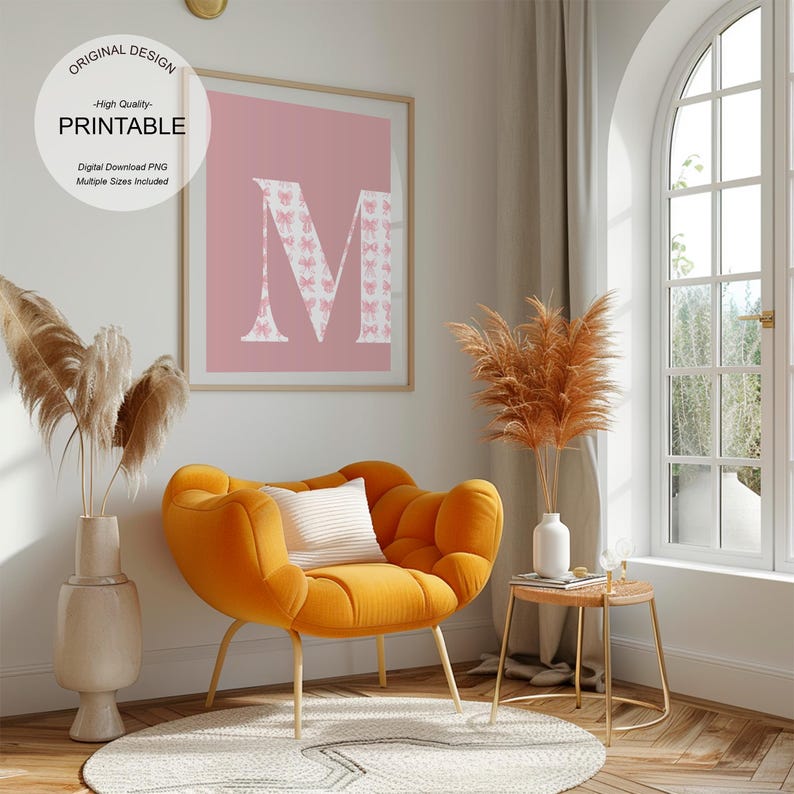 Pink Wall Art, Letter M Poster, Preppy Room Decor, M Initial Print Cute ...