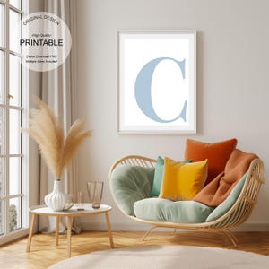 Blue Wall Art, Letter C Poster, Preppy Room Decor, C Initial Print Cute ...
