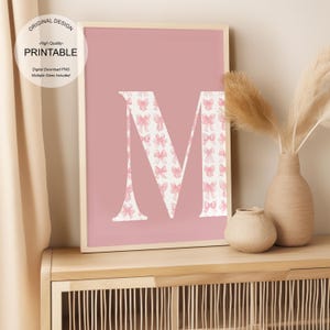 Pink Wall Art, Letter M Poster, Preppy Room Decor, M Initial Print Cute ...