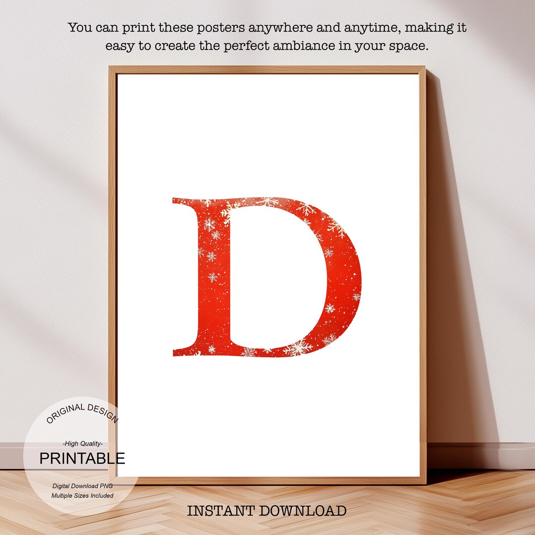 Christmas Initial Poster, Letter D Poster, Letter D Monogram D Initial ...