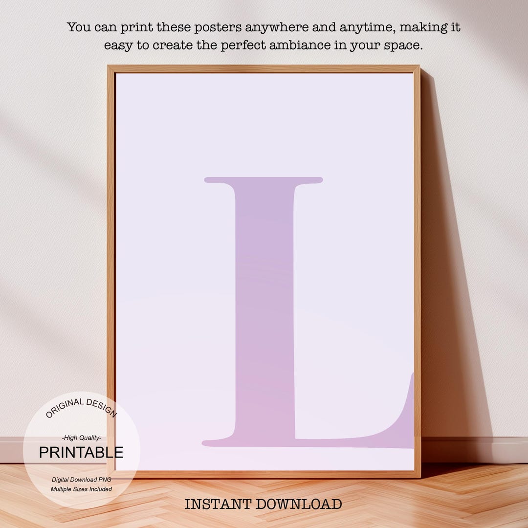 Lilac Nursery Wall Art: Letter L Poster, L Initial Print Purple Art ...