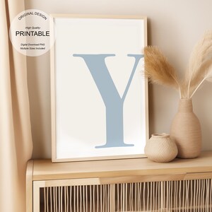 Blue Wall Art, Letter Y Poster, Preppy Room Decor, Y Initial Print Cute ...