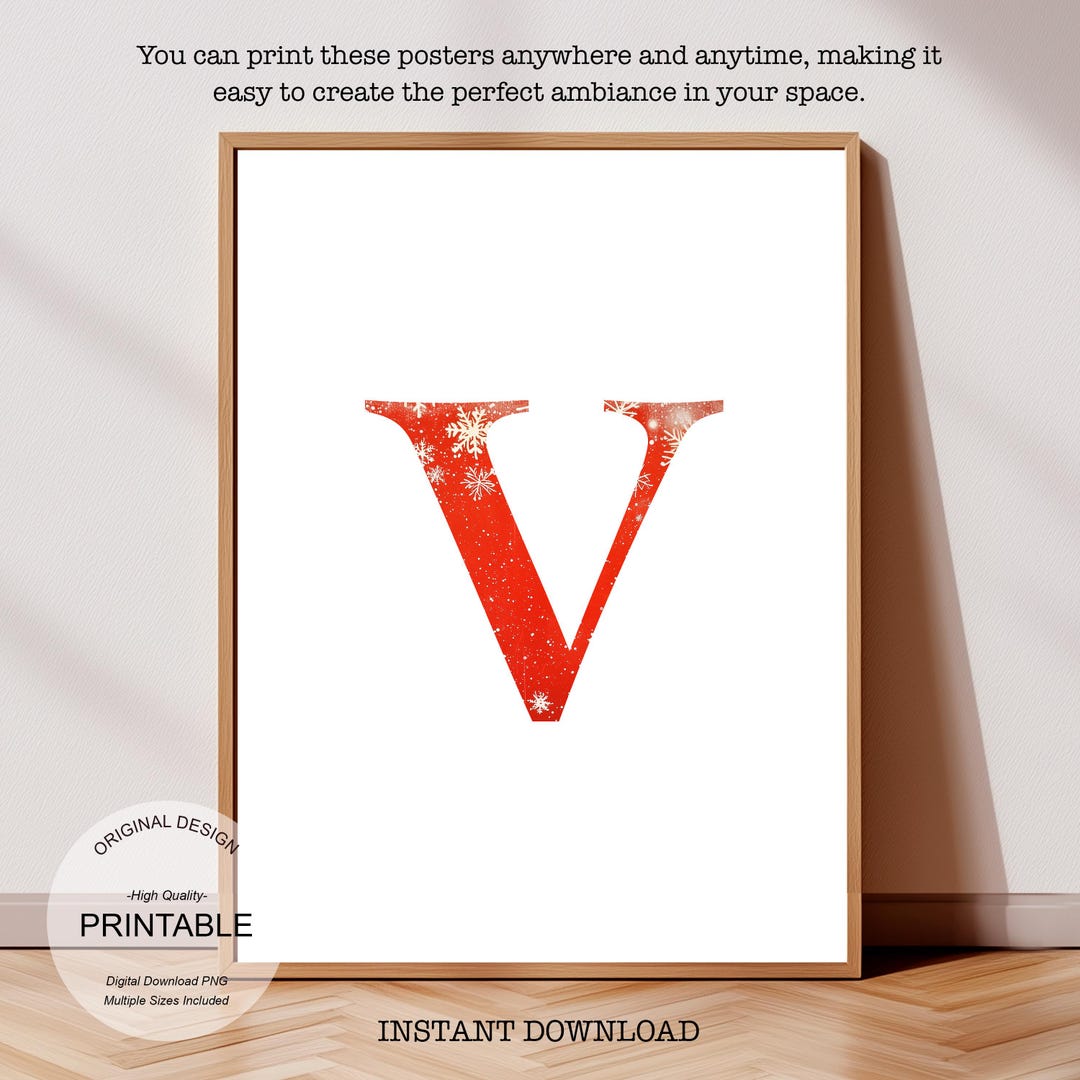 Christmas Initial Poster: Letter V Poster, Letter V Monogram and V ...