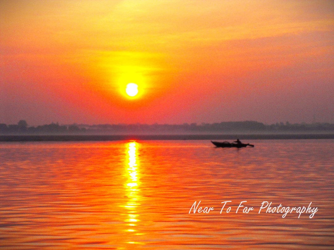 Magnificent Sunset Photo, Ganges River in Varanasi, India, Wall Art ...