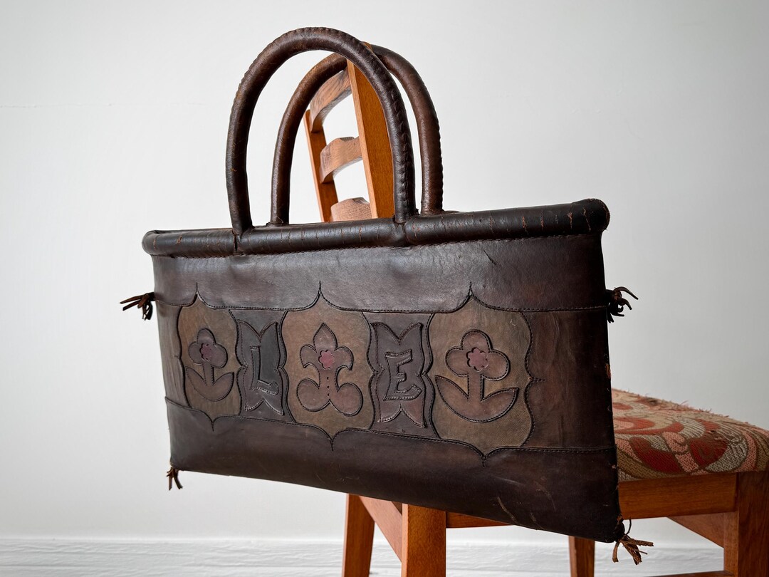 Antique German Leather Tote Bag - Early 20th Century Butcher Knife ...