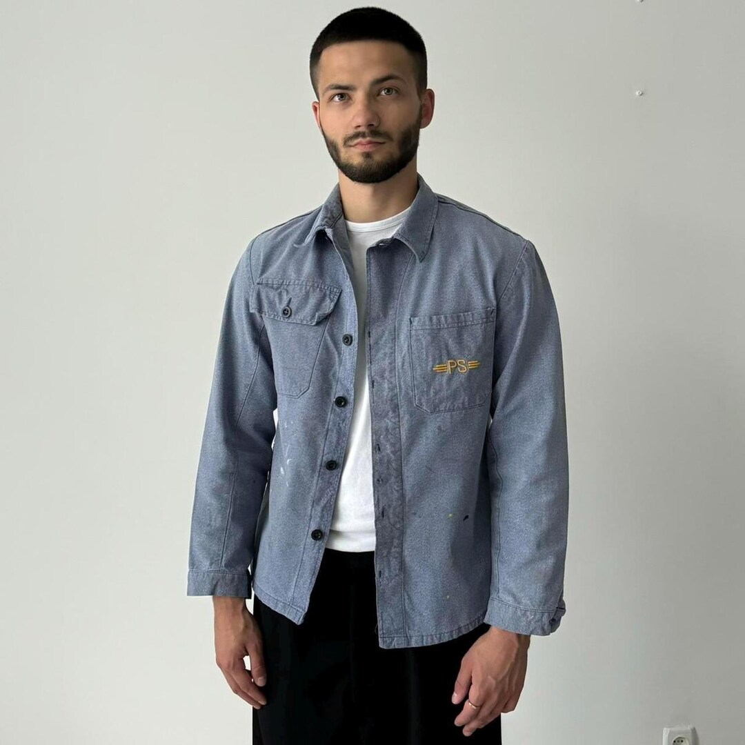 Vintage 1980s French Workwear Painted Faded Denim Chore Jacket ...
