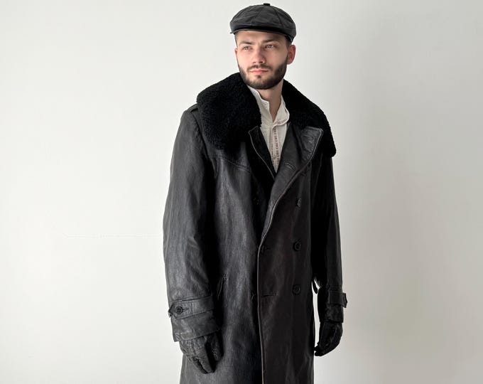 Vintage 1940s WW2 Era Swedish Army M1909 Officers Black Leather Coat ...