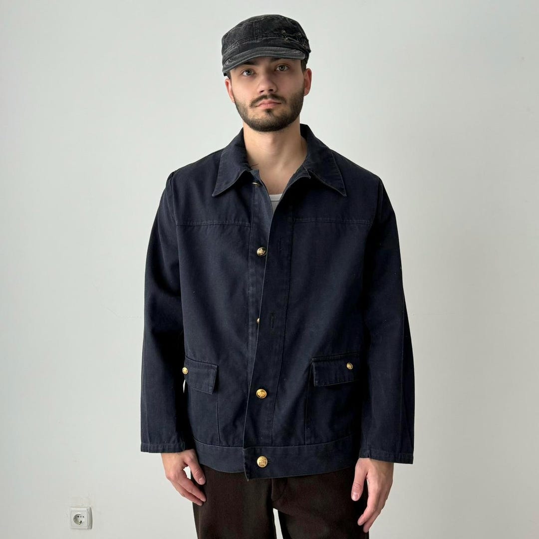 1970s Vintage Soviet Union red Star Buttons Navy Work Jacket Retro USSR ...
