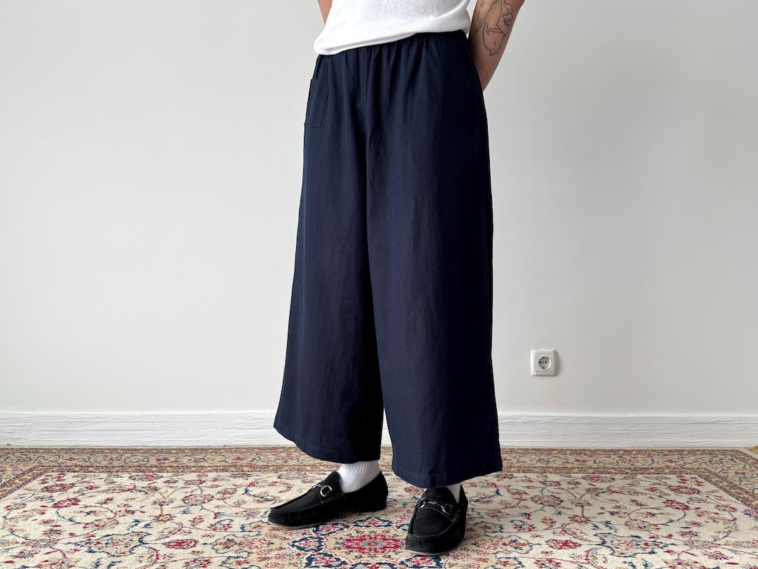 Sou Sou Cropped Monpe Japan Work Pants Navy Cotton Linen – Japanese ...