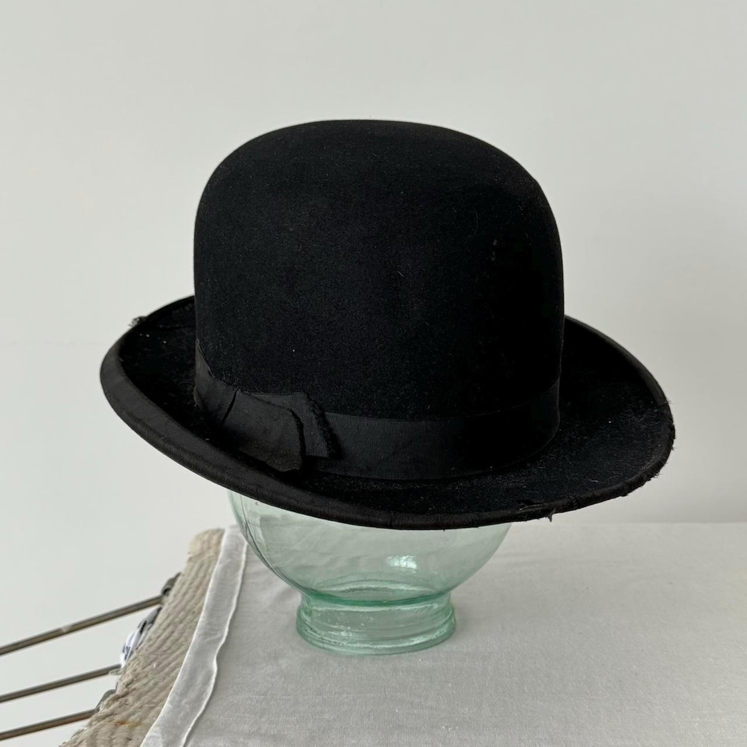 Vintage British Elegance: Antique 1940s Herbert Johnson Black Bowler ...