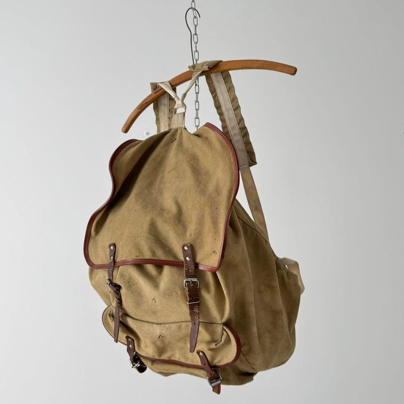 Vintage 1990s Dated USSR Hunting Tourism Canvas Khaki Rucksack Backpack ...
