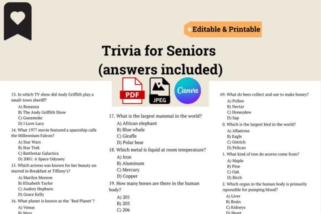 Editable Canva Template: Commercial Use Friendly Trivia for Seniors ...
