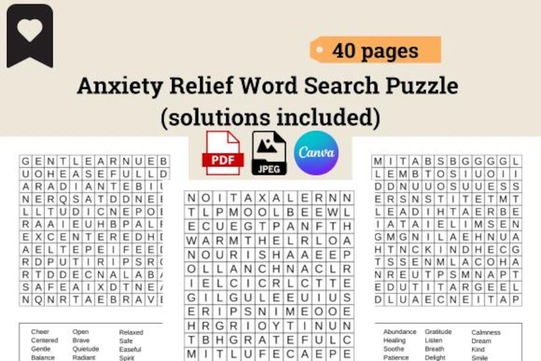 Anxiety Relief Word Search Puzzle Editable Canva Template Commercial ...
