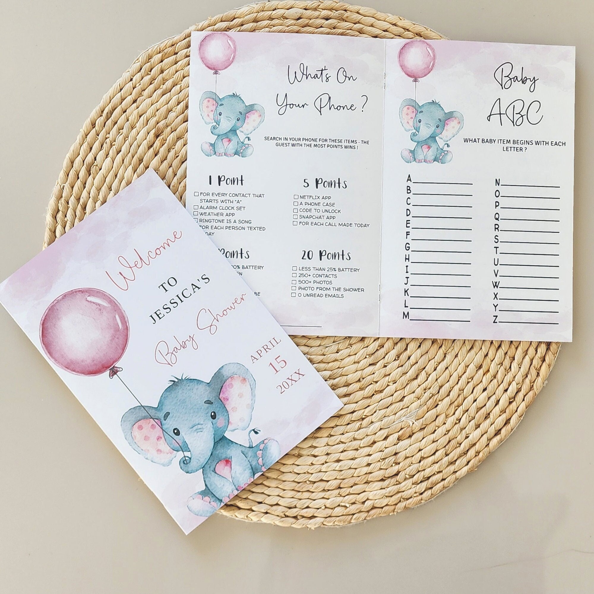 Elephant Baby Shower Game Booklet: Pink Balloon, It's A Girl - Etsy