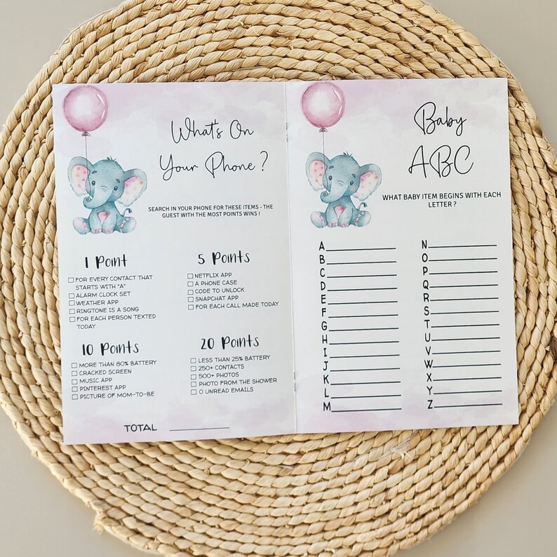 Elephant Baby Shower Game Booklet: Pink Balloon, It's A Girl - Etsy