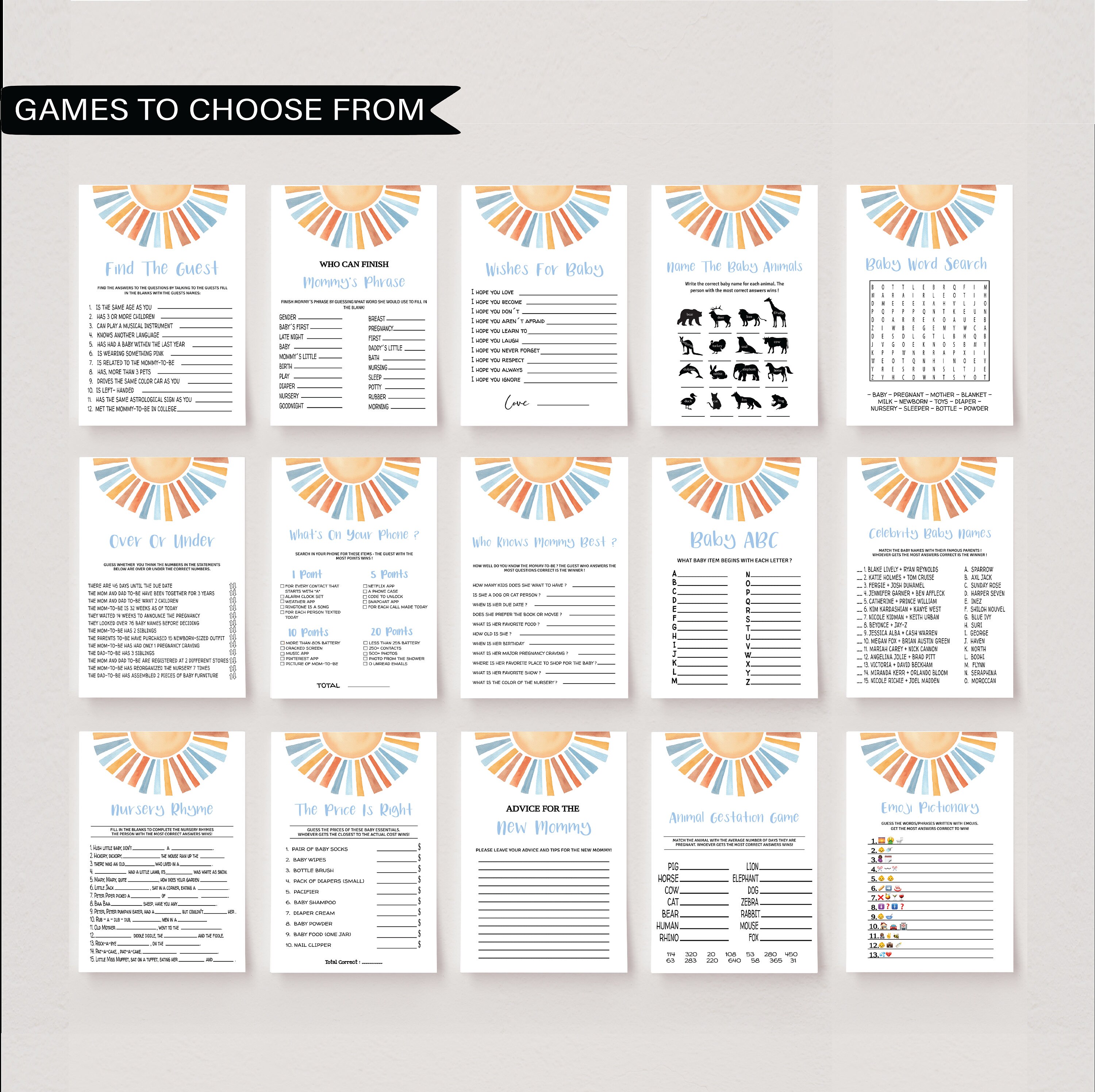 Sunshine Baby Shower Game Booklet: Here Comes the Son - Etsy