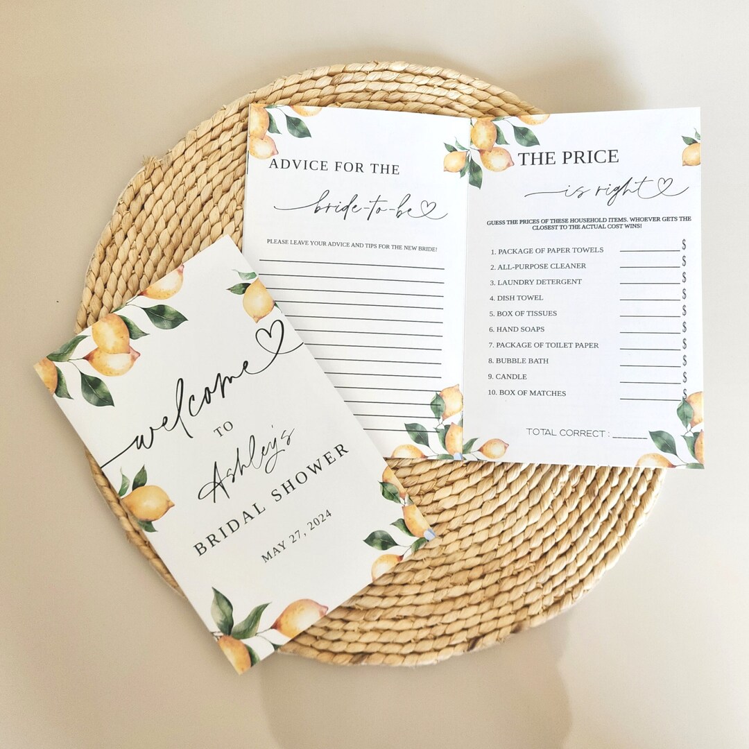Lemon Citrus Bridal Shower Activity Book, Printed Main Squeeze Booklet ...