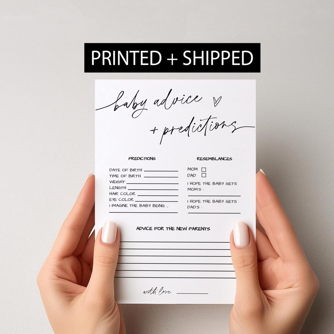 Printed Predictions and Advice Game, Minimalist Modern Baby Shower Game ...