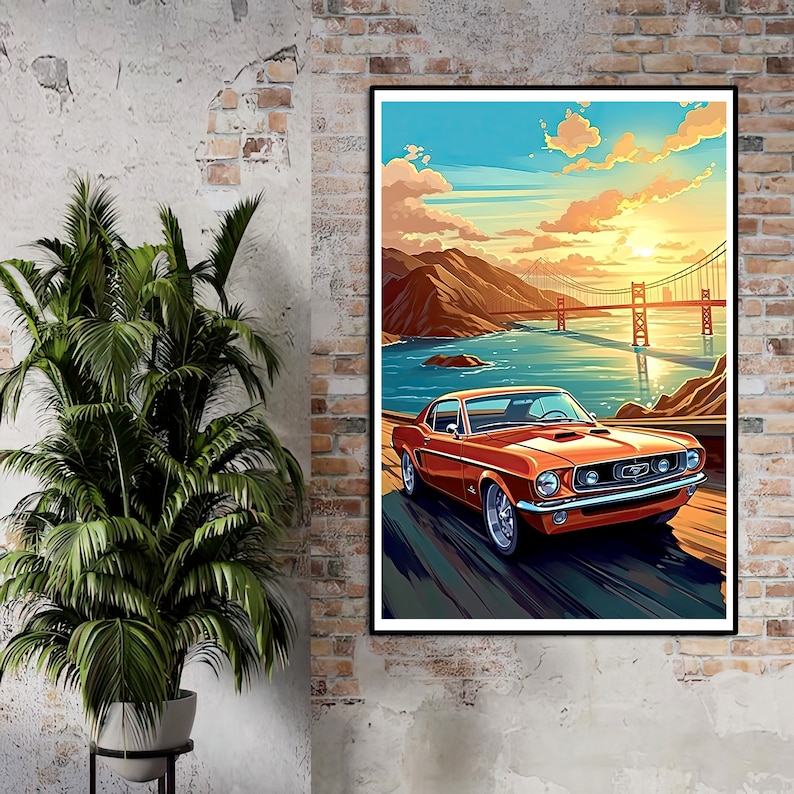 Vintage Ford Mustang Poster - Muscle Car Print | Framed Poster, Gift ...