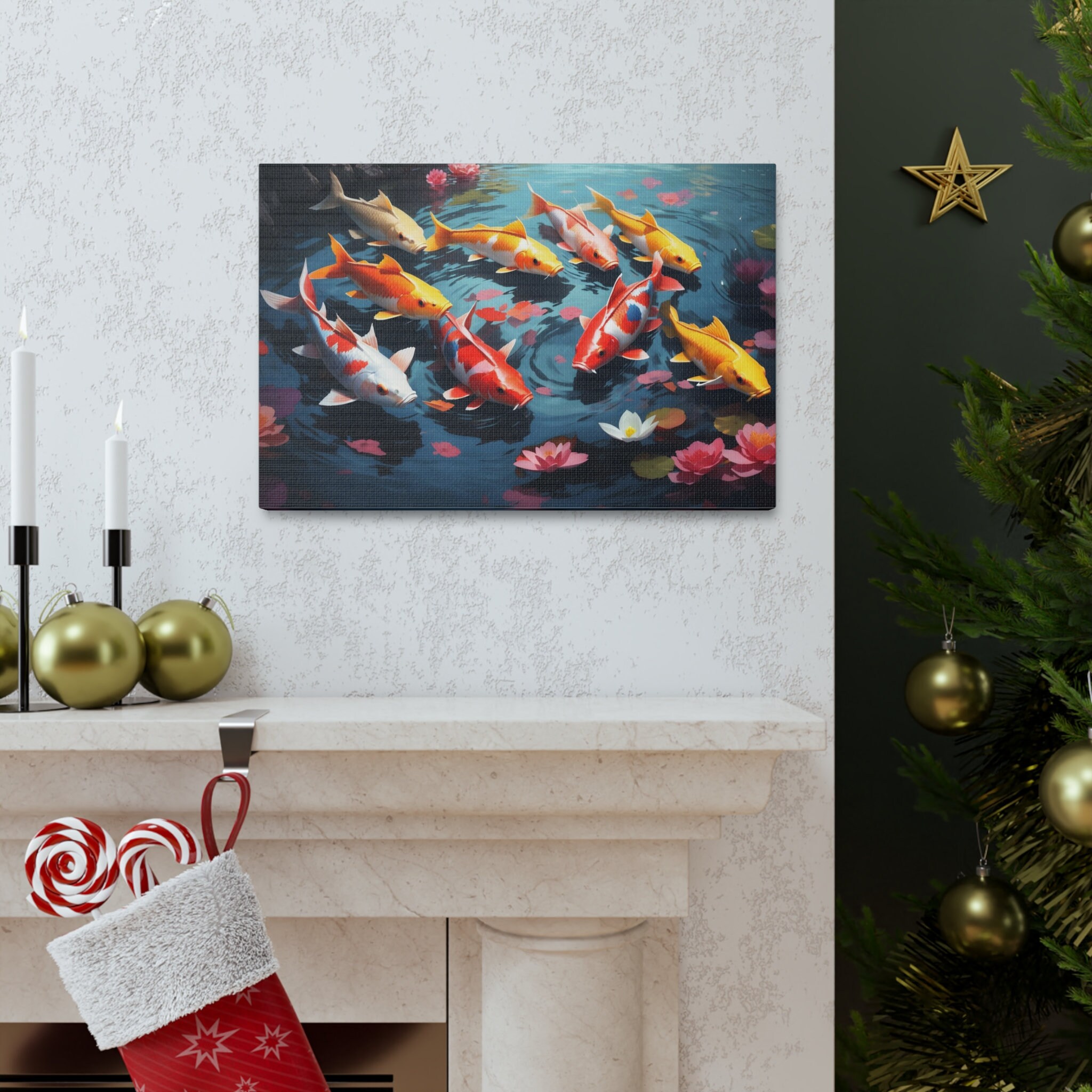 9 Koi Fish Wall Art. Lucky Charm Wall Art. Digital Canvas Art. Print ...