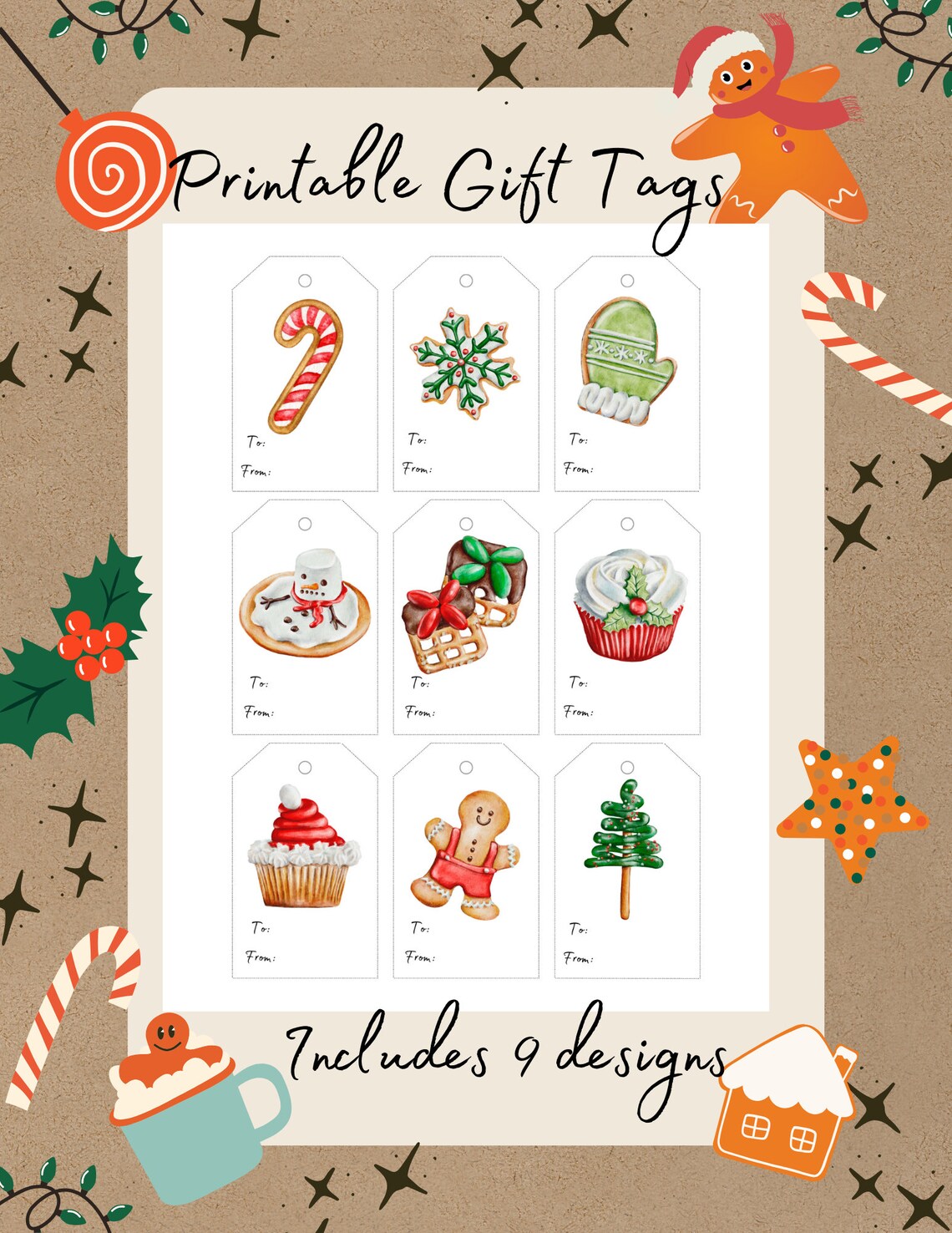 Printable Christmas Treat Gift Tags, Set of 9 Printable Gift Tags ...