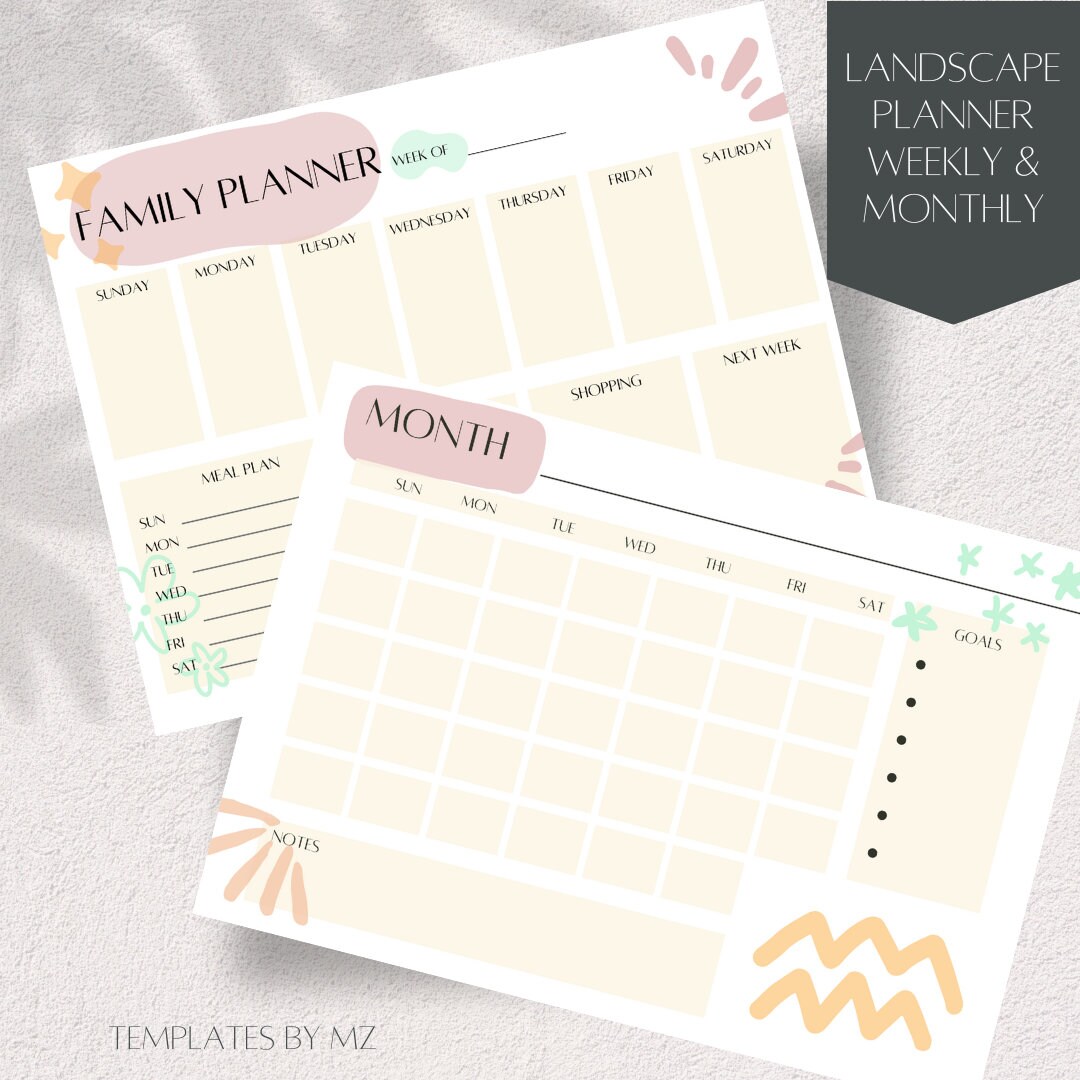 Printable Calendar, Weekly Planner, Monthly Calendar, Family Planner - Etsy