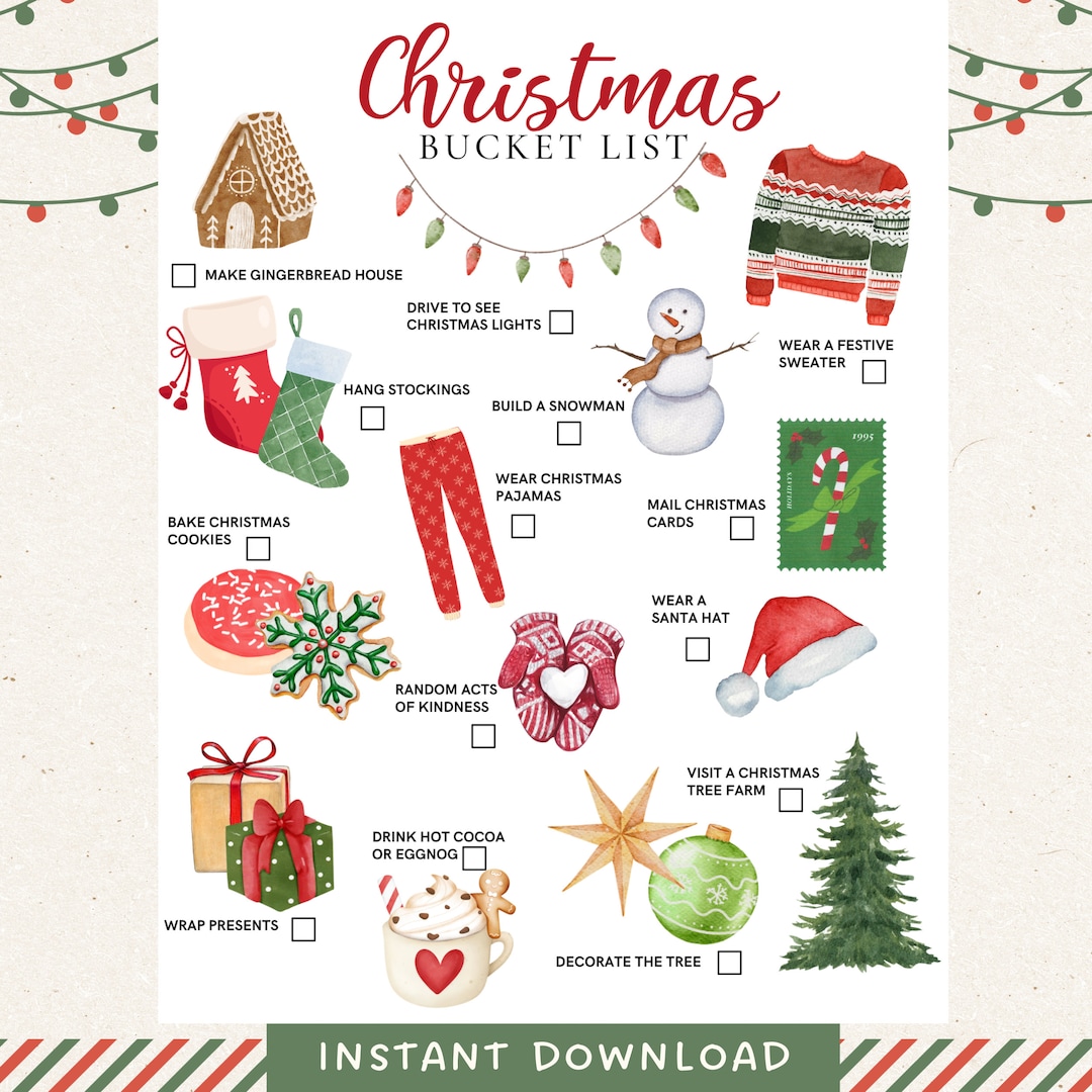 Christmas Bucket List, Christmas Activity Printable, Holiday Family Fun ...