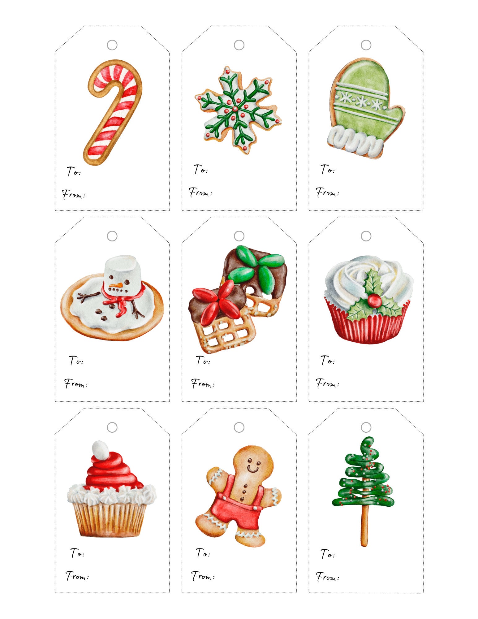 Printable Christmas Treat Gift Tags, Set of 9 Printable Gift Tags ...