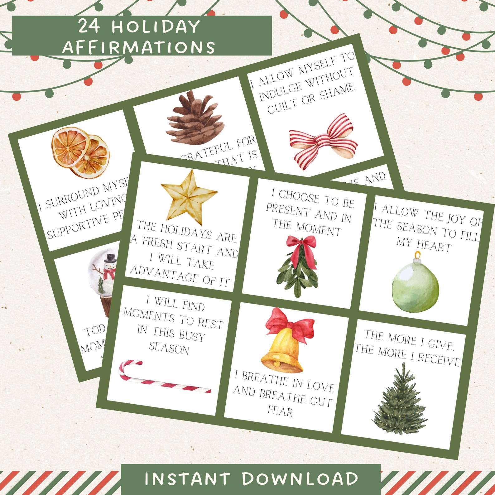 Holiday Affirmation Cards, Printable Affirmations, Christmas Positive ...