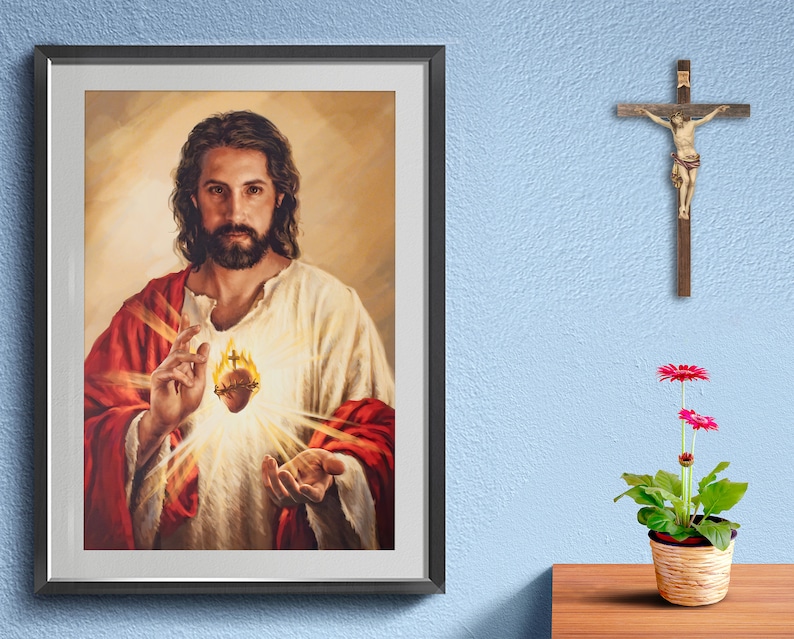 The Most Sacred Heart of Jesus, a Flaming Heart, Divine Light V7 Poster ...
