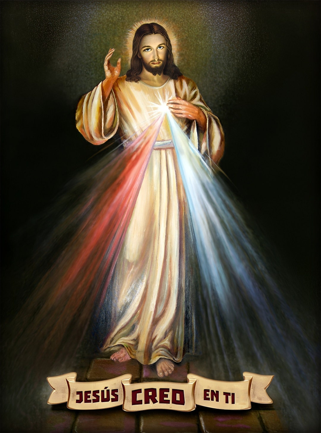 Affiche imprimée de jésus Creo En ti, image de la divine miséricorde ...