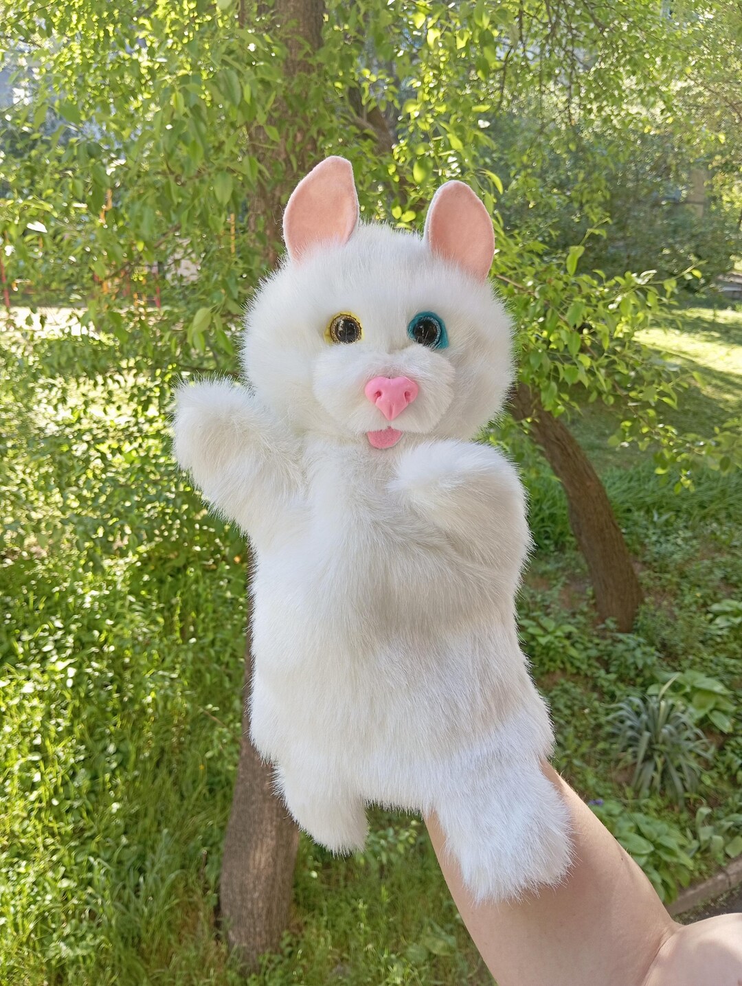 White Cat Hand Puppet, Kitten Glove Marionette, Fluffy Plush Puppet ...