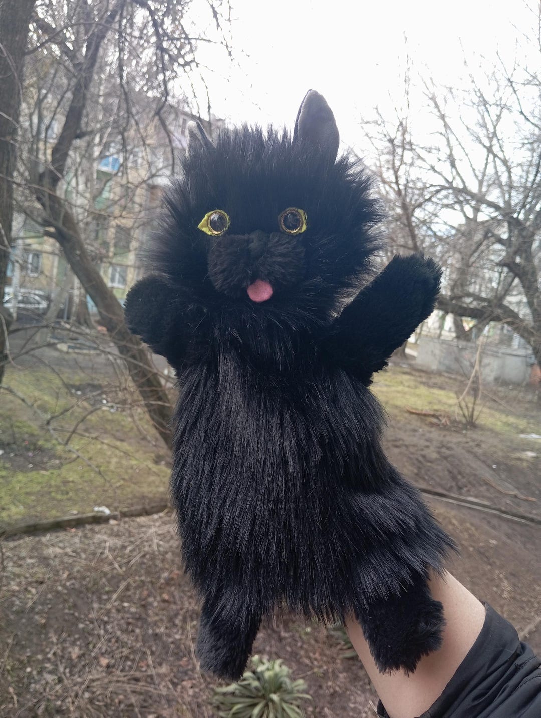 Black Cat Hand Puppet: Fluffy Plush Glove Puppet - Etsy