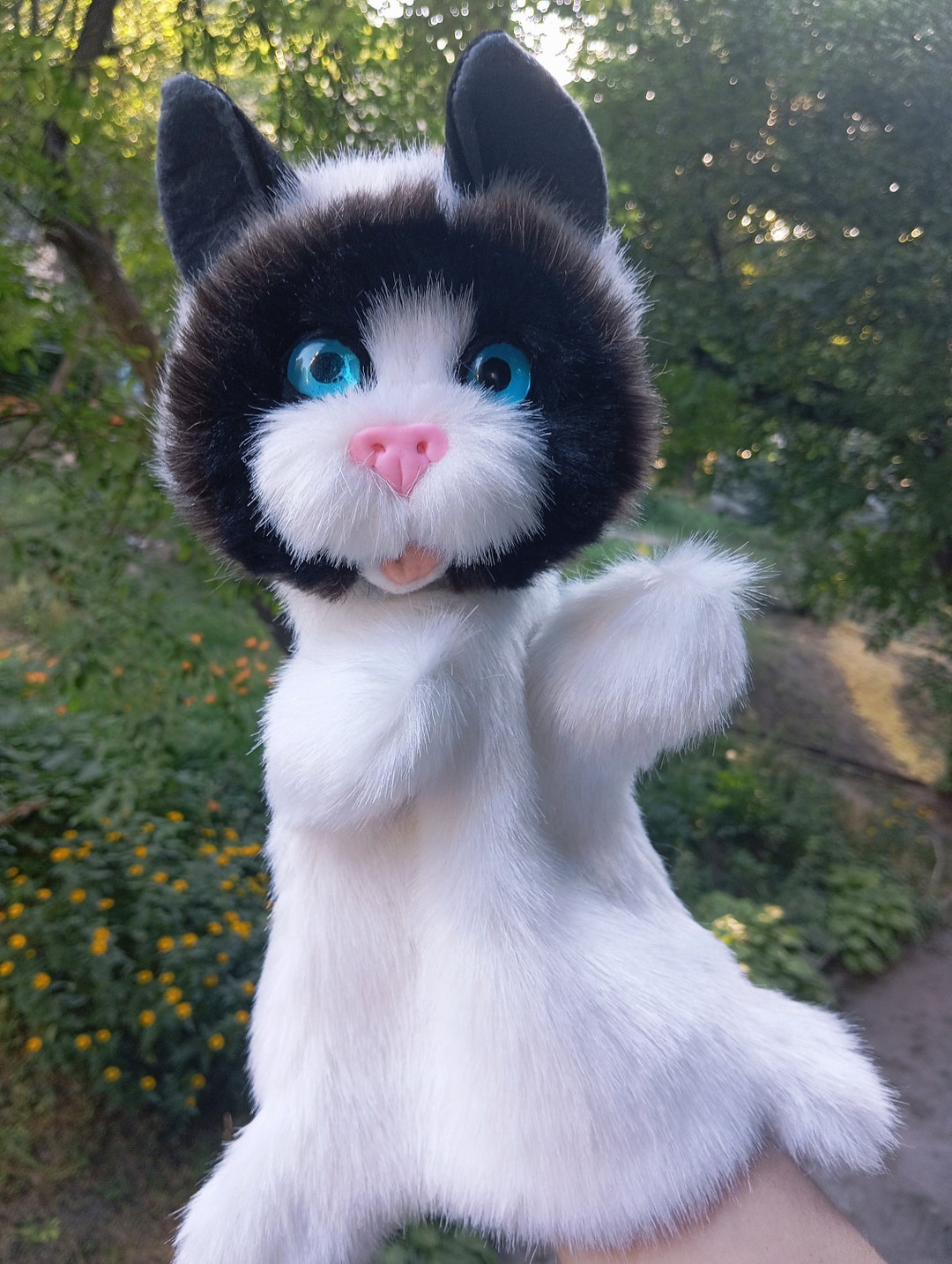 Soft Cat Handpuppet, Black and White Plush Cat, Ragdoll Cat Puppet ...