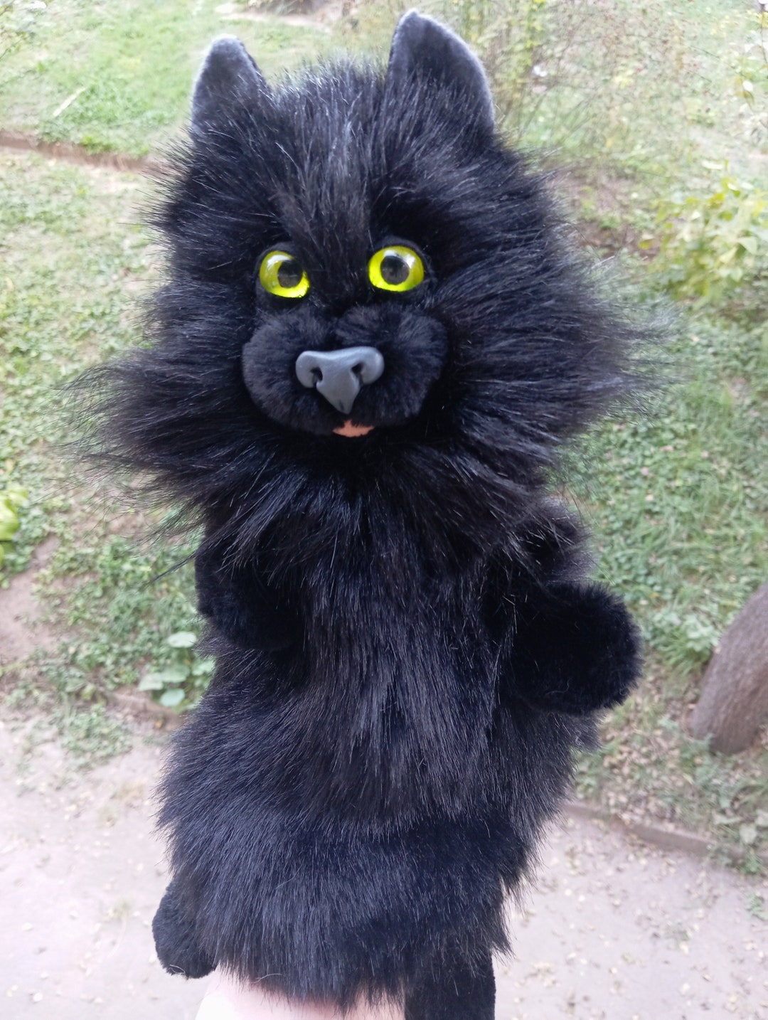 Fluffy Black Cat Hand Puppet, Toy Glove, Soft Fur Puppet, Hand Puppet ...