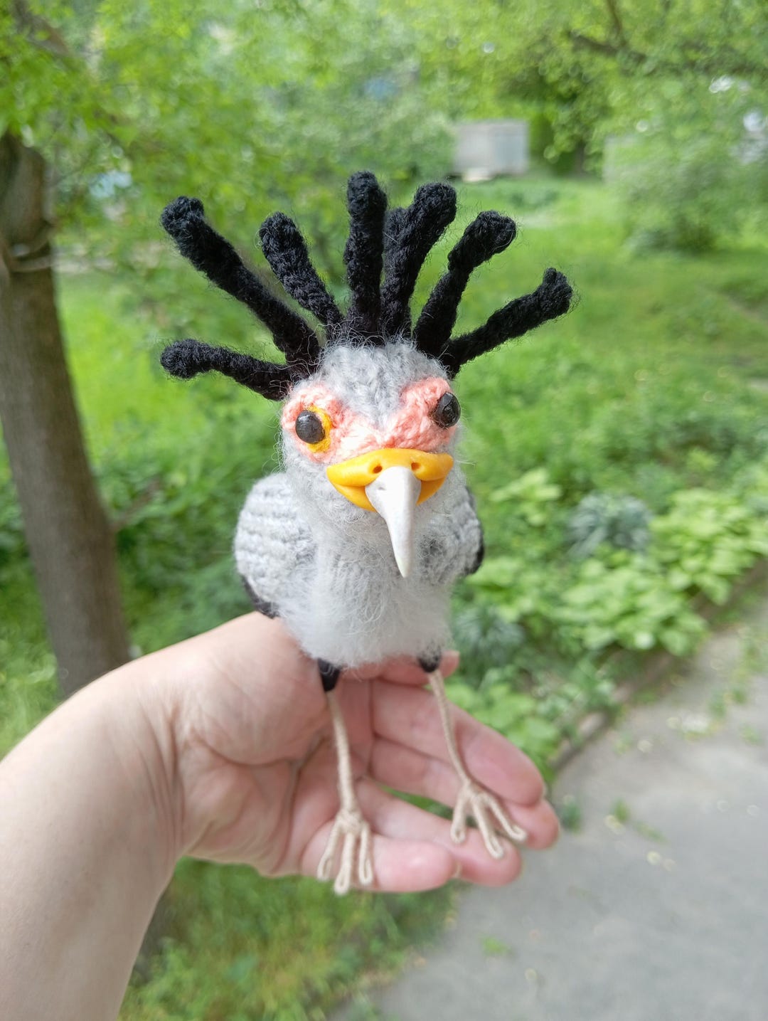 Secretary Bird Figurine, Knitted Bird Plushie, Amigurumi Bird, Crochet ...