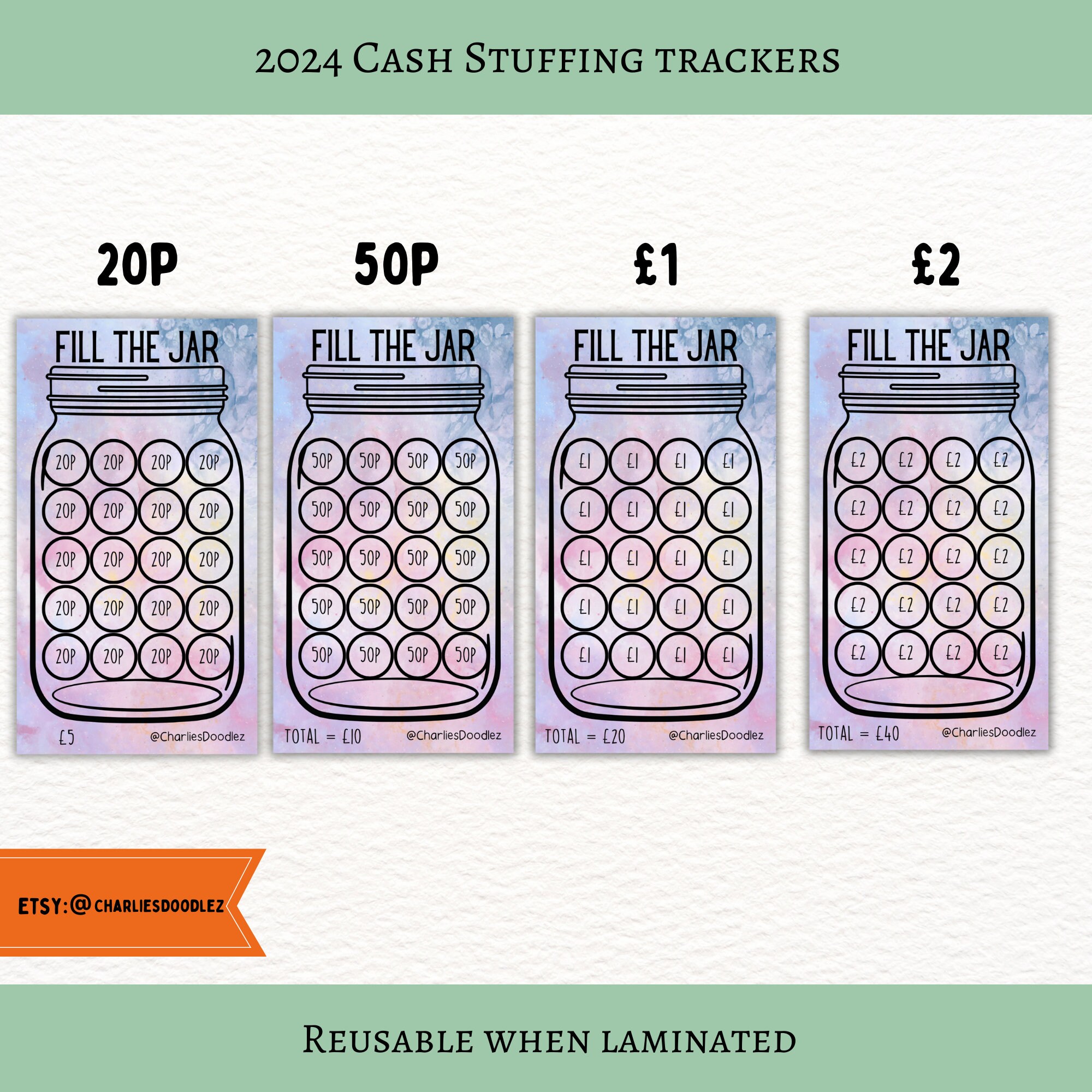 Fill the Jar Coin Saving Challenge for Cash Stuffing Envelopes Set of 4 ...