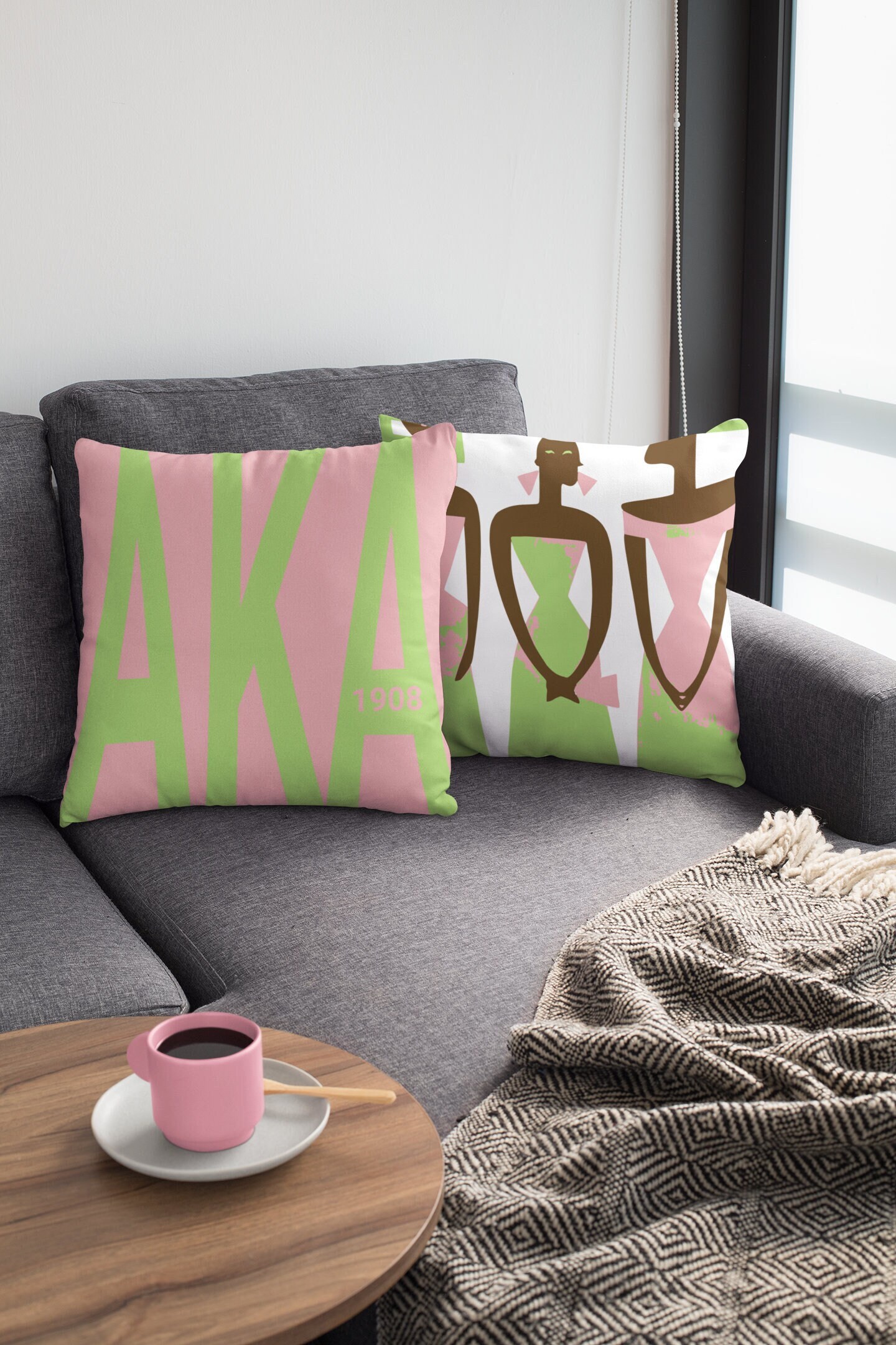 Alpha Kappa Alpha Pillow 1908 AKA Gifts Pink and Green AKA ...